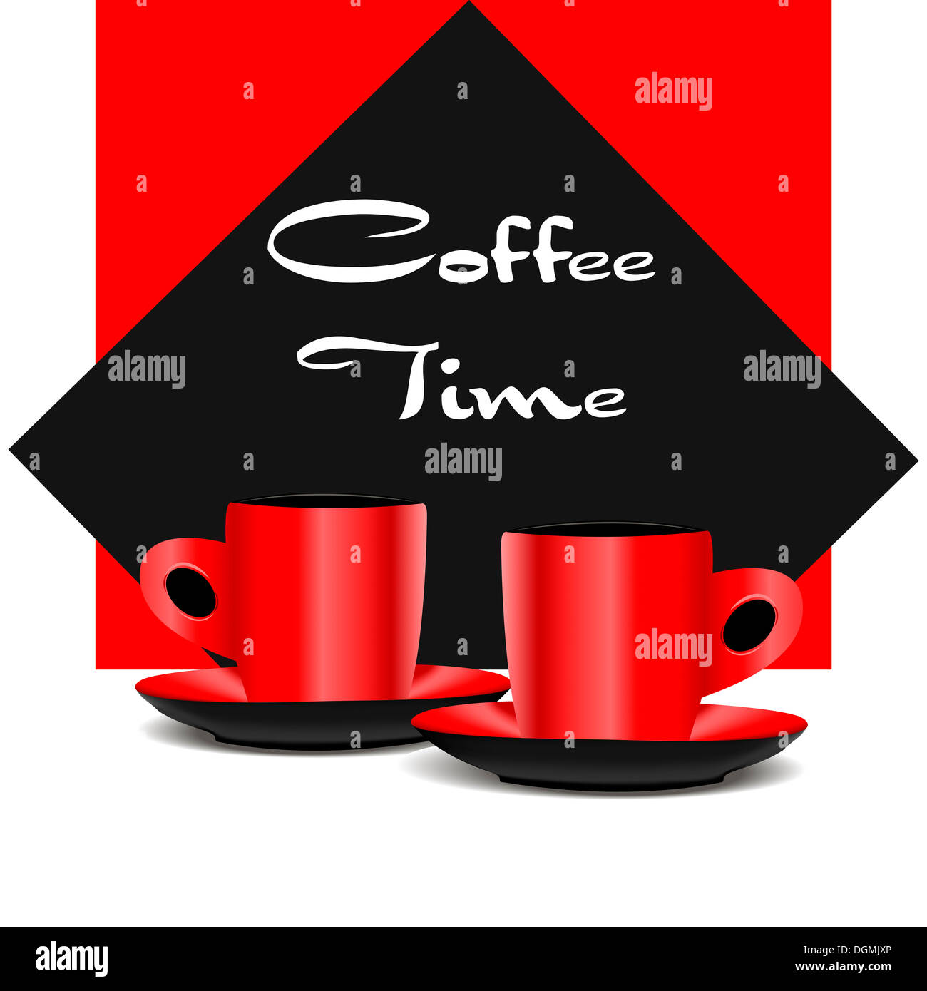 Two red coffee cups on red and black background Stock Photo - Alamy