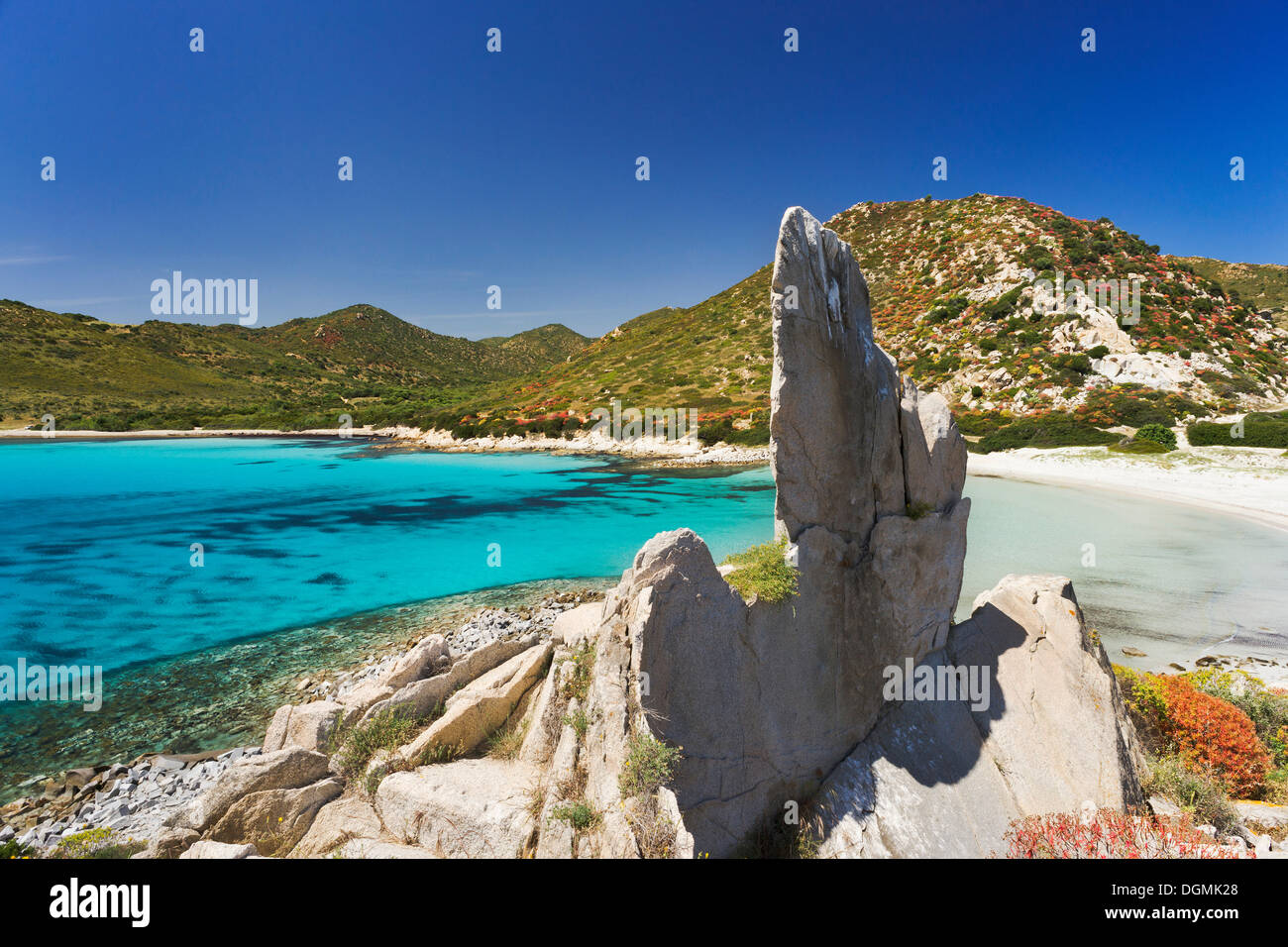 Granite pinnacle on the beach of Punta Molentis, Villasimius, Sarrabus ...