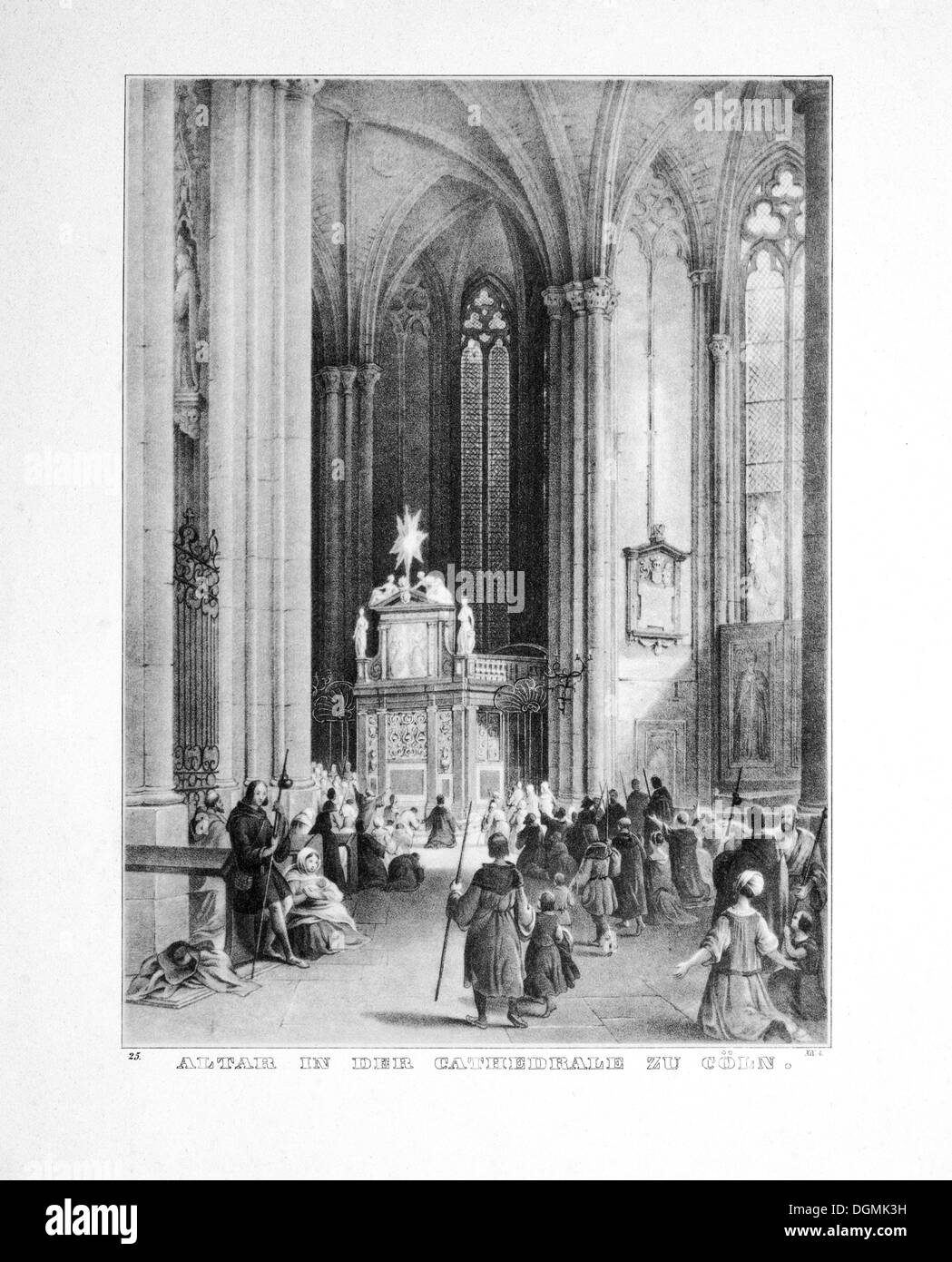 Historical engraving, altar in Cologne Cathedral, Gothic, Historicism ...