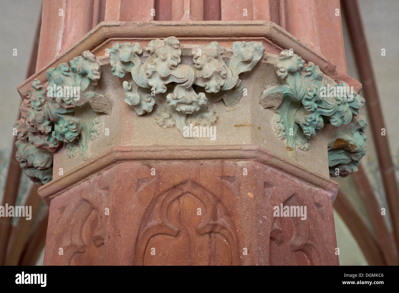 Gothic capital with floral ornaments made of sandstone, center column ...