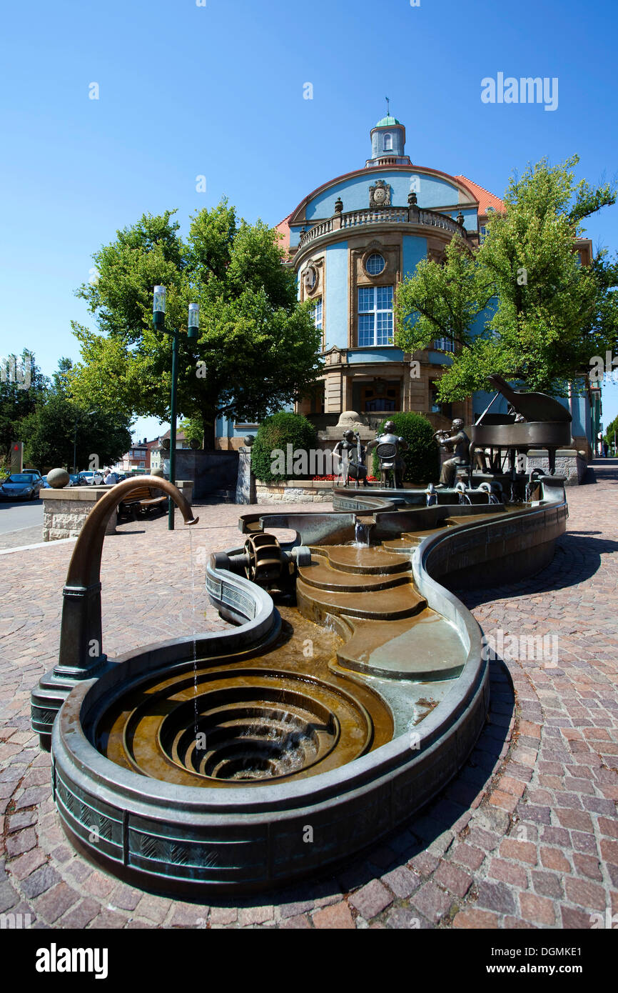 Old blue Town Hall with musicians' fountain by Bonifatius Stirnberg ...