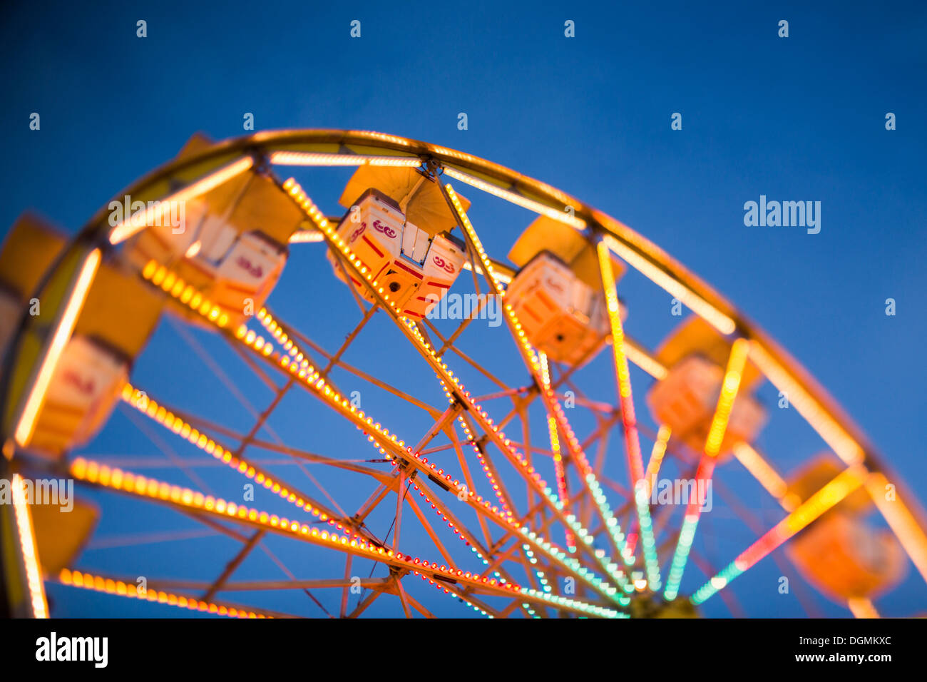 USA, Utah, Salt Lake City, Ferris wheel in amusement park at dusk Stock ...