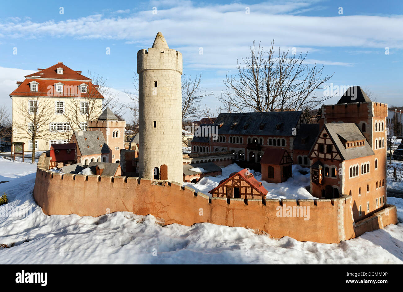 Large outdoor model of Burg Anhalt castle in the snow, Ballenstedt ...