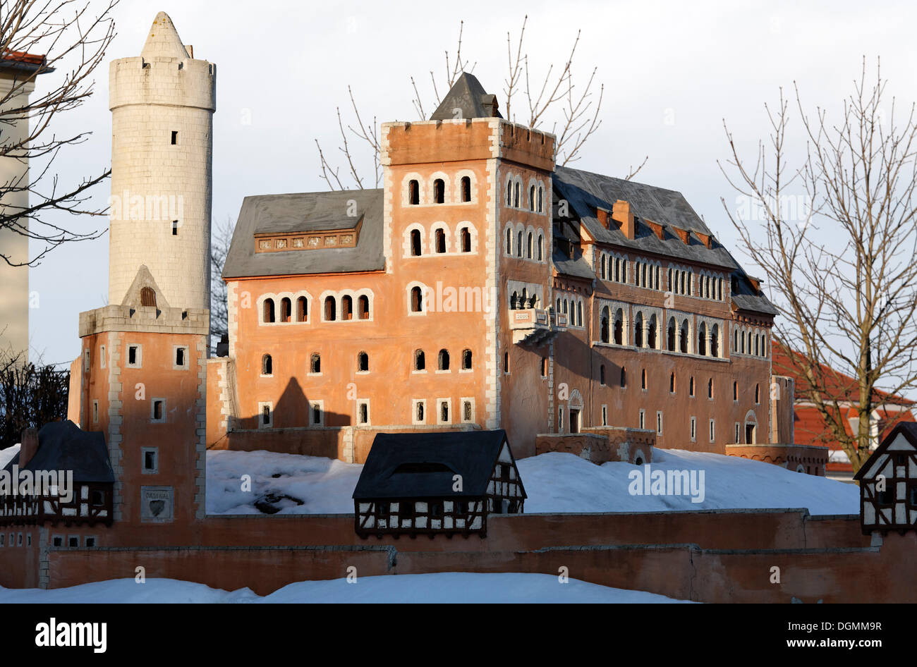 Large outdoor model of Burg Anhalt castle in winter, Ballenstedt ...