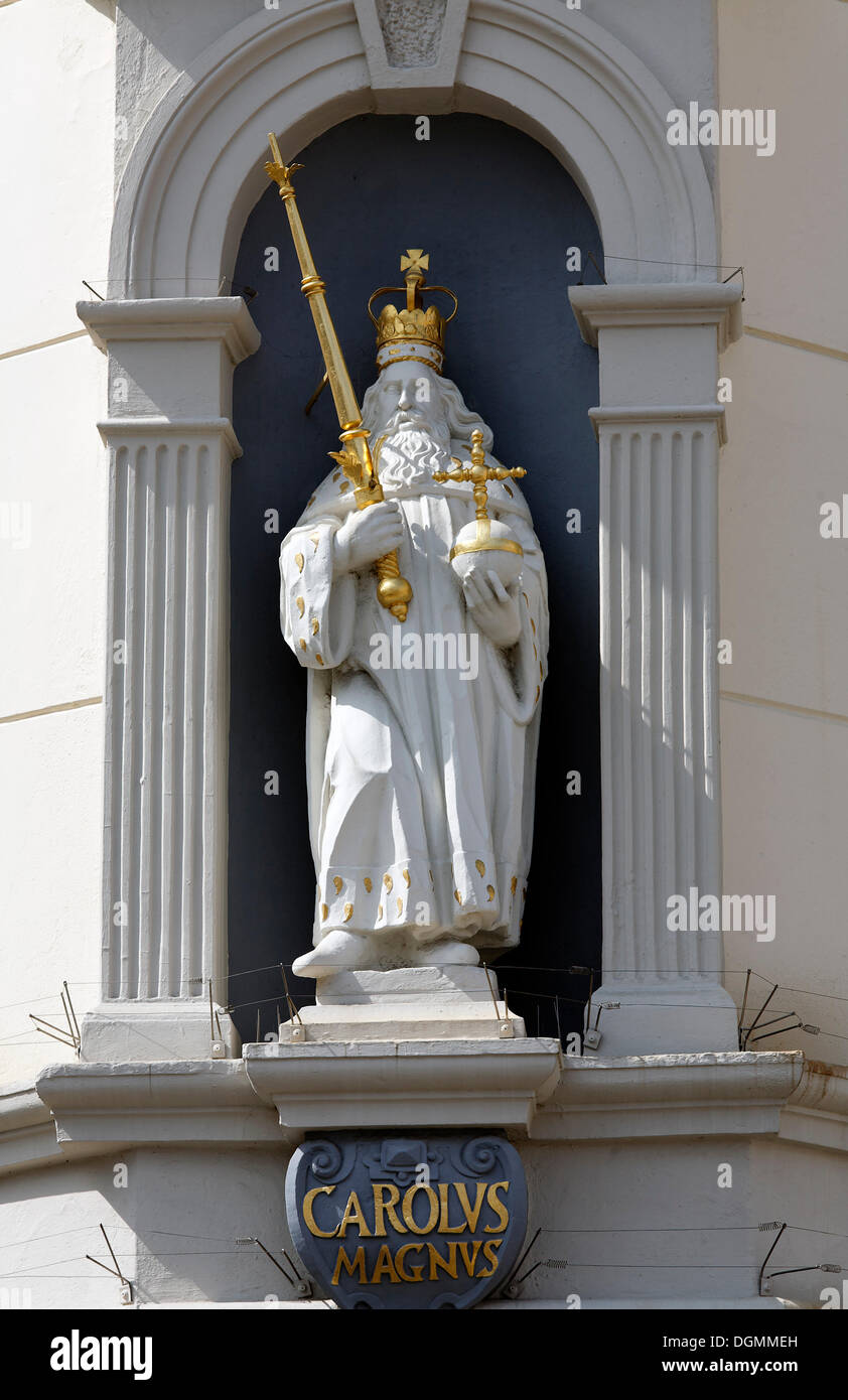 Statue of Emperor Charlemagne with scepter, orb and crown, historical ...