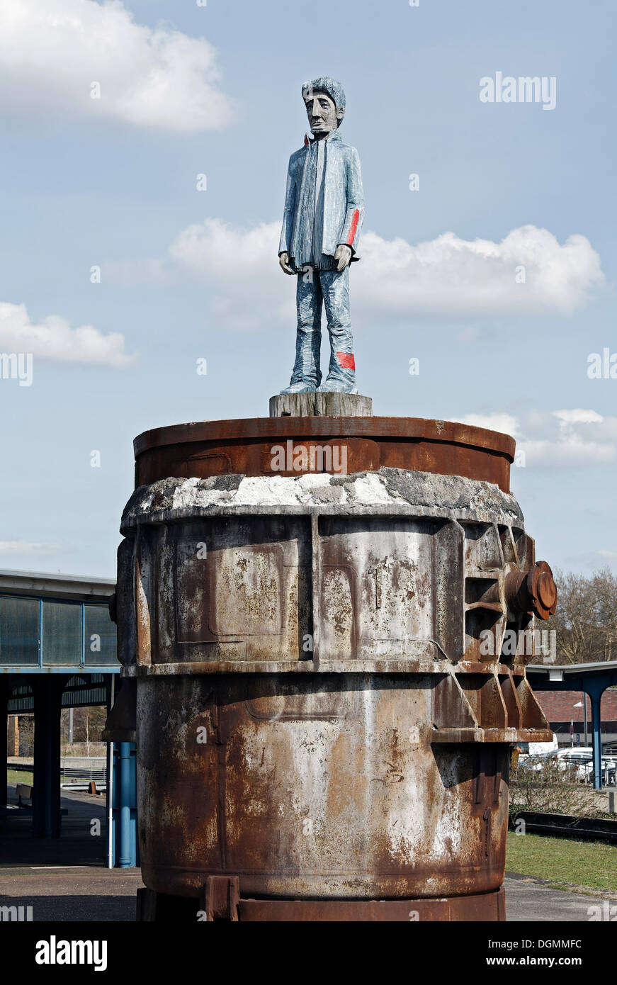 Ladle with sculpture of a man standing, wood, painted, museum platform ...