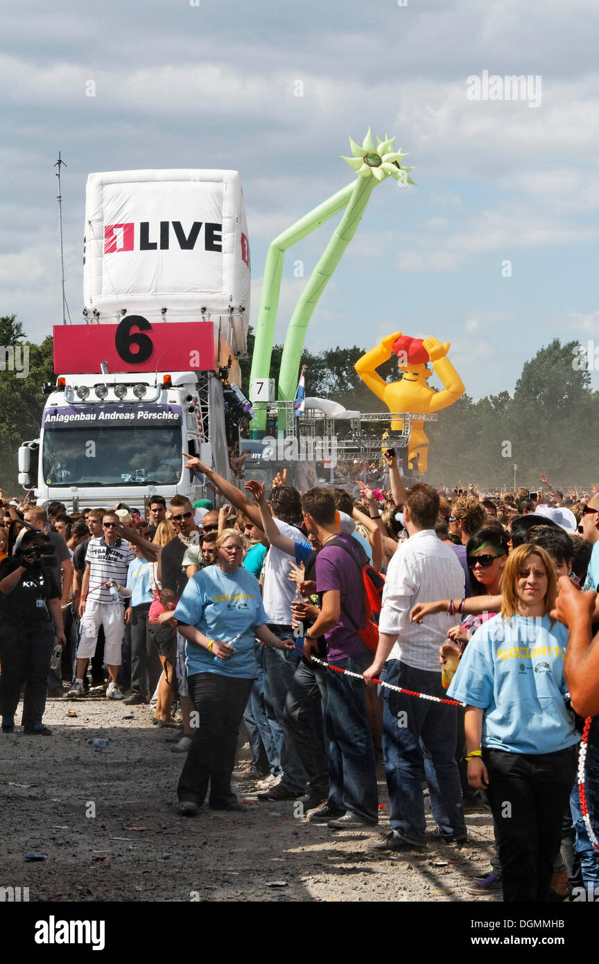 Barrier in front of a float, Loveparade 2010, Duisburg, North Rhine ...