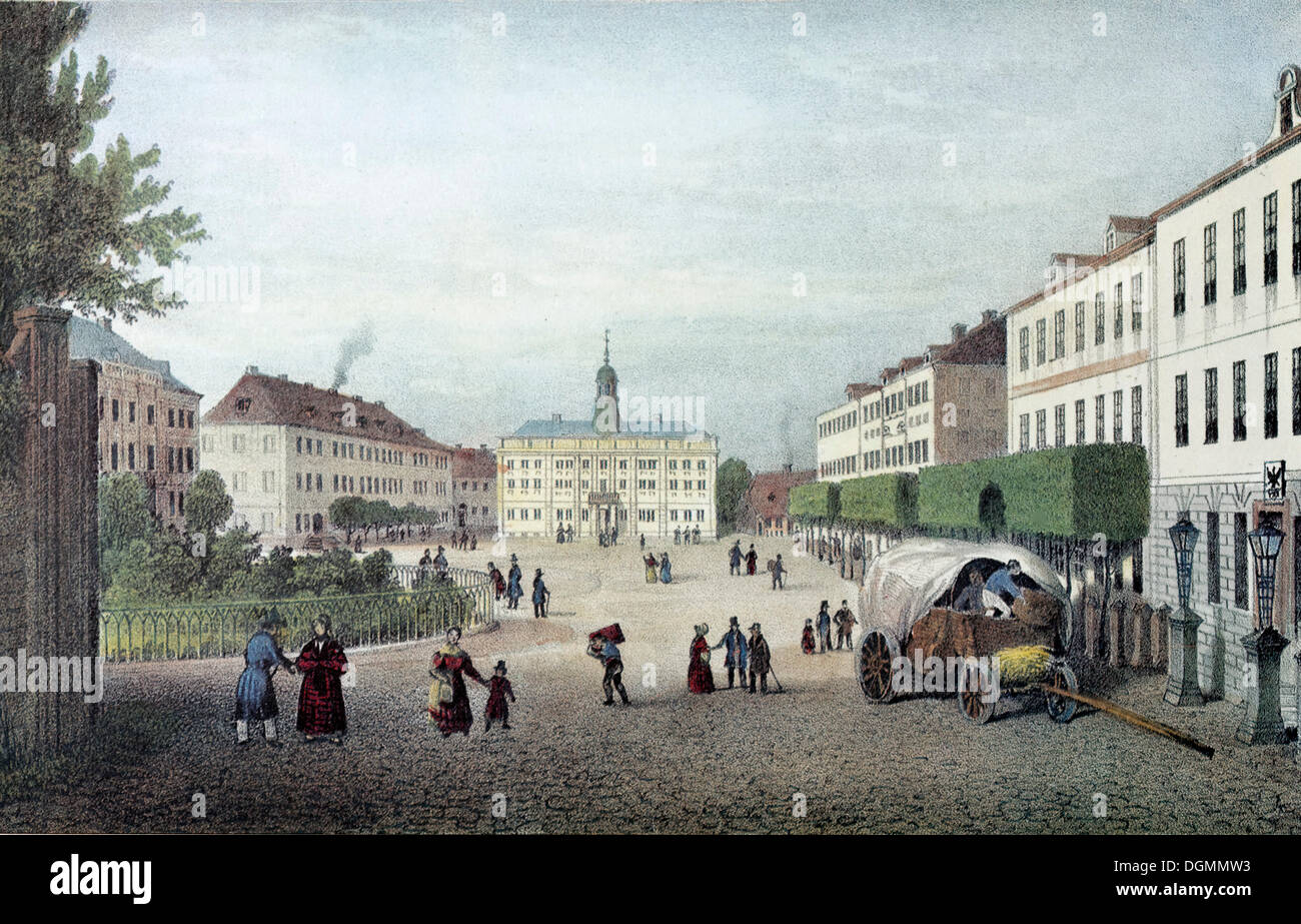 Elbing in 1840, Friedrich-Wilhelm-Platz, historical townscape, steel ...