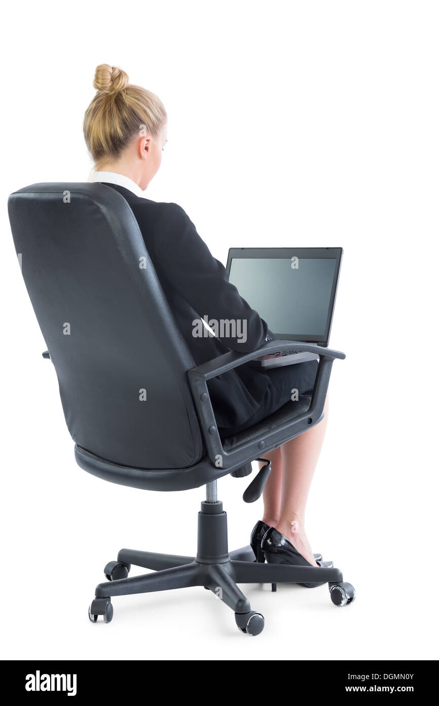 Using computer rear view Cut Out Stock Images & Pictures - Alamy