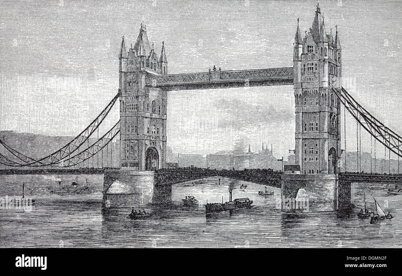 Tower Bridge on the River Thames, London, Great Britain, historical ...