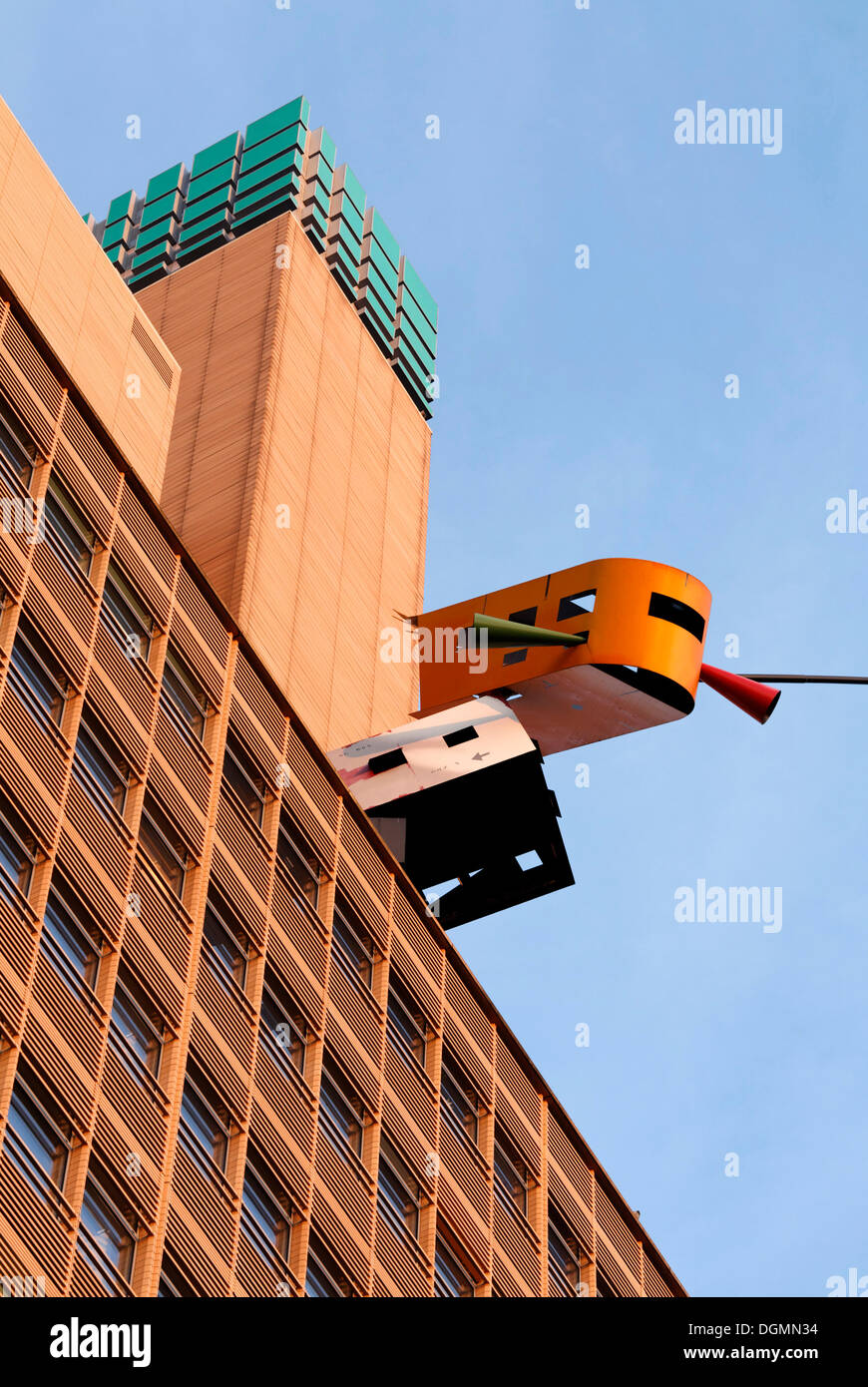Sculpture, Landed, by Auke de Vries, on the roof of the Debis Building ...