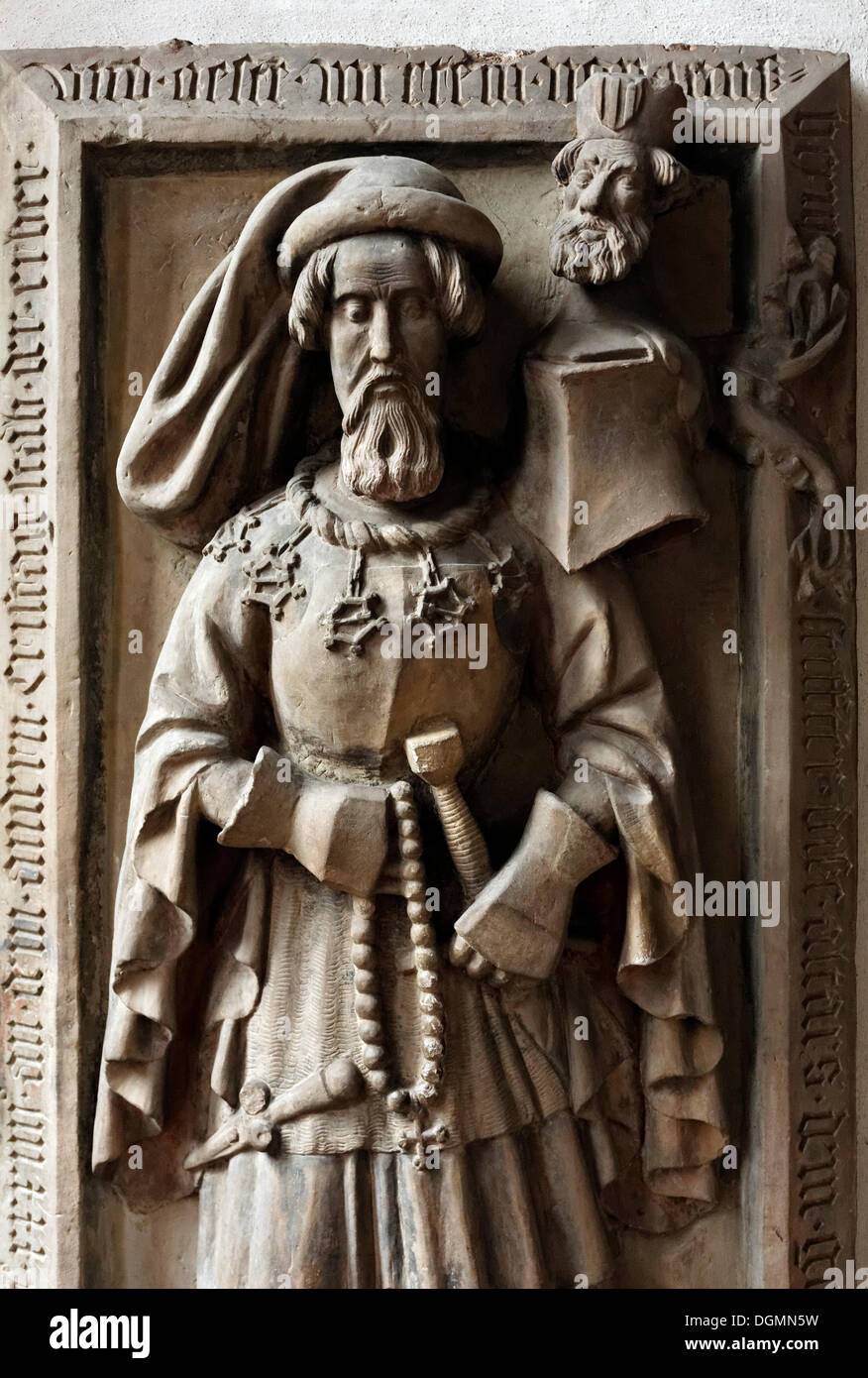 Medieval grave stone with the figure of a burgher, Marienkapelle chapel ...