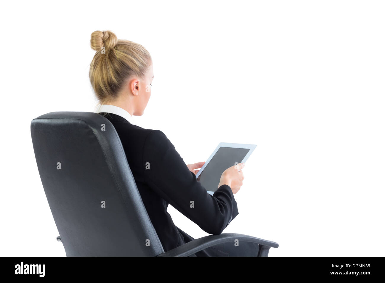 Blonde woman sitting office hi-res stock photography and images - Alamy