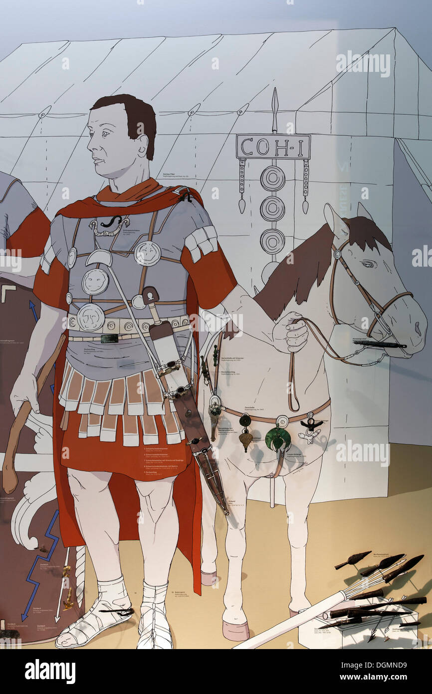 Illustration of a legionary with archaeological finds, Varus Battle or ...