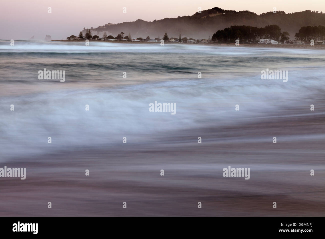New Zealand, North Island, Coromandel Peninsula, Sunset over bay Stock ...