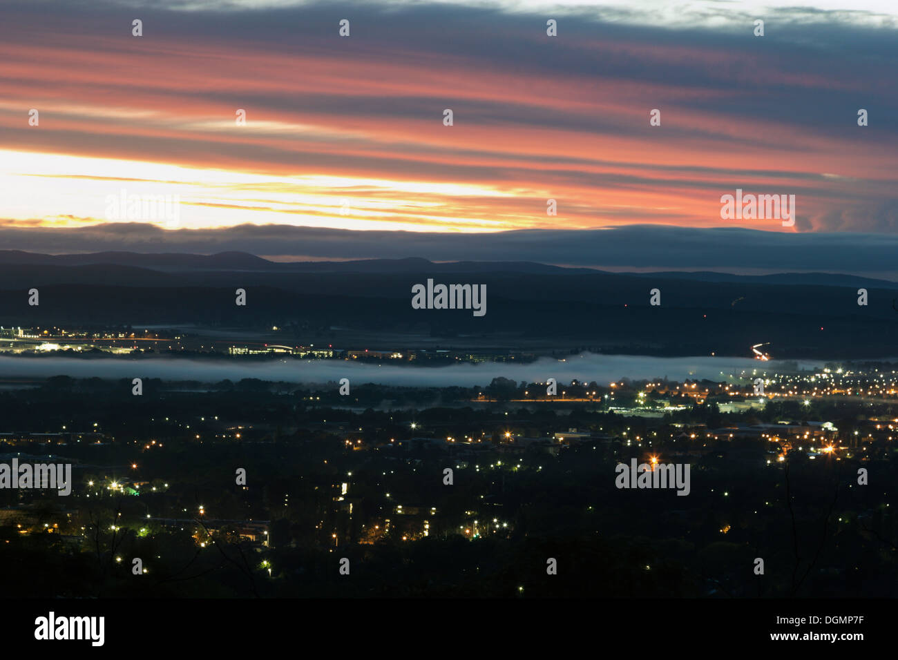 Australia, Canberra, Aerial view of downtown during sunset Stock Photo ...