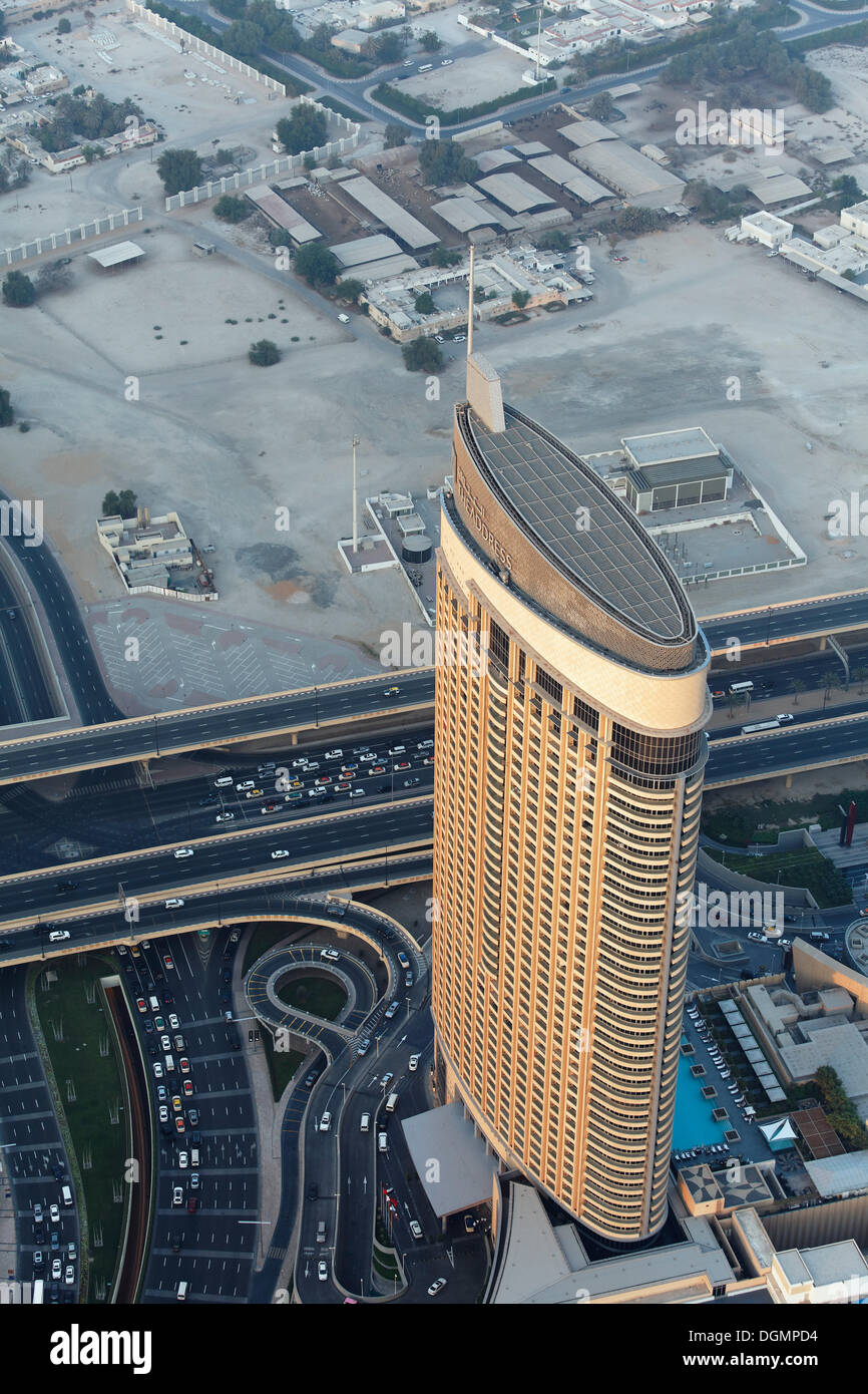 View from Burj Khalifa over a highrise building, The Address, Dubai ...