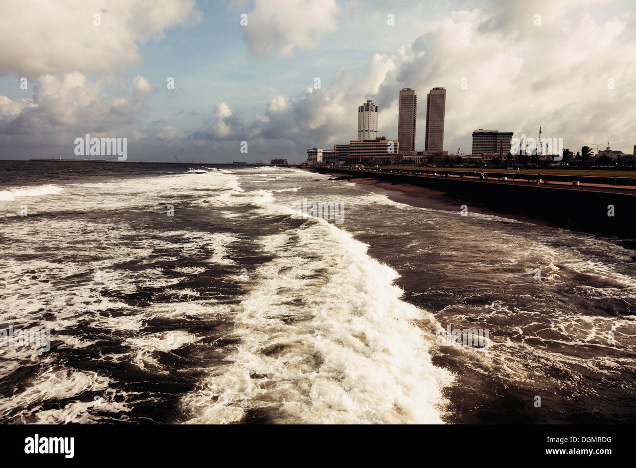 Sri Lanka, Colombo, Waves of Indian Ocean and city skyline Stock Photo ...
