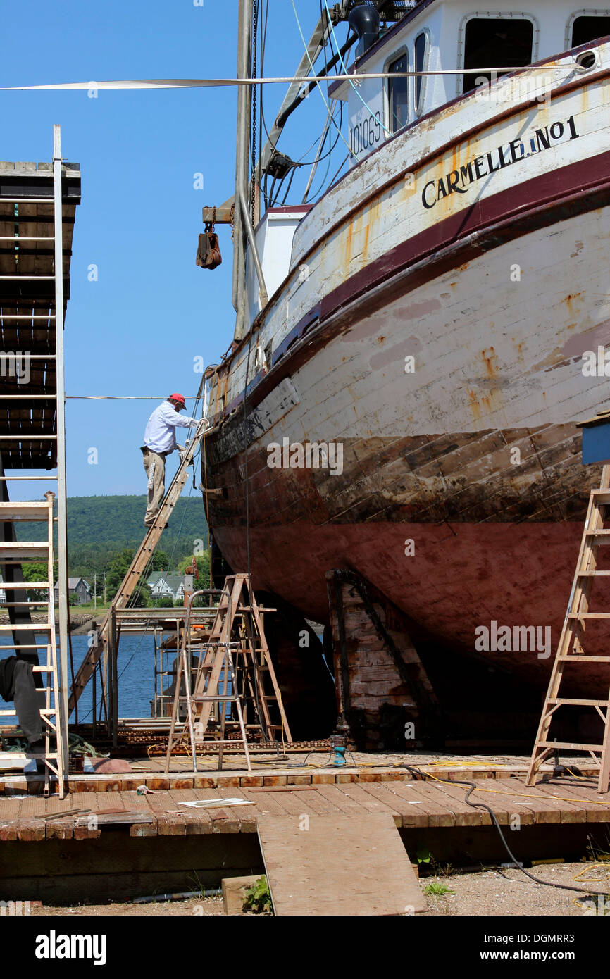 Trawler boat being repaired, shipyard, Annapolis, Maritime Provinces ...