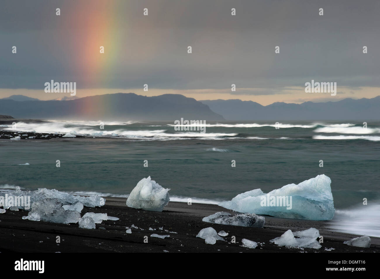 Rainbow over the icebergs at Joekulsárlón, Iceland, Europe Stock Photo ...