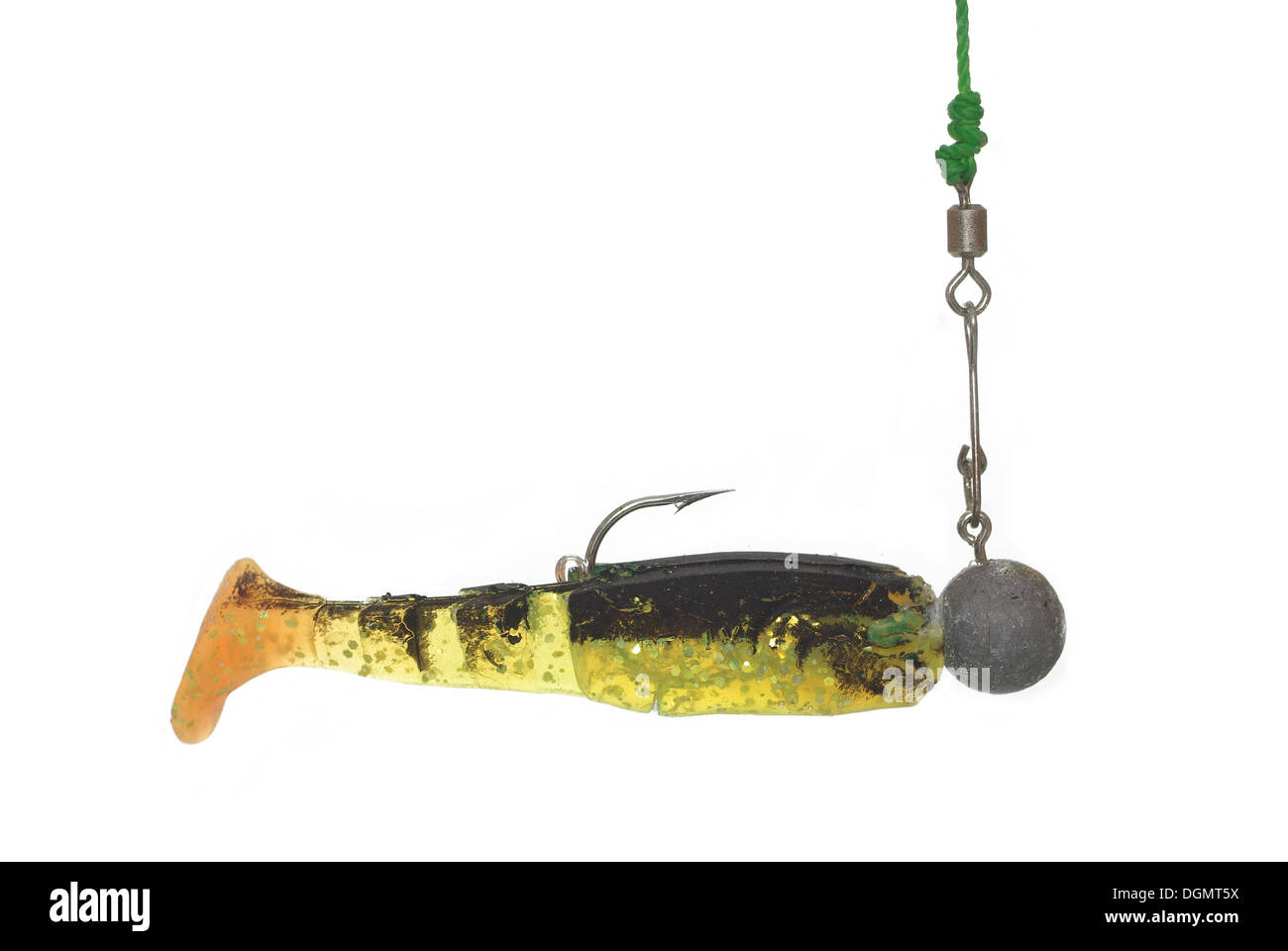 artificial bait on thin line on white background Stock Photo - Alamy