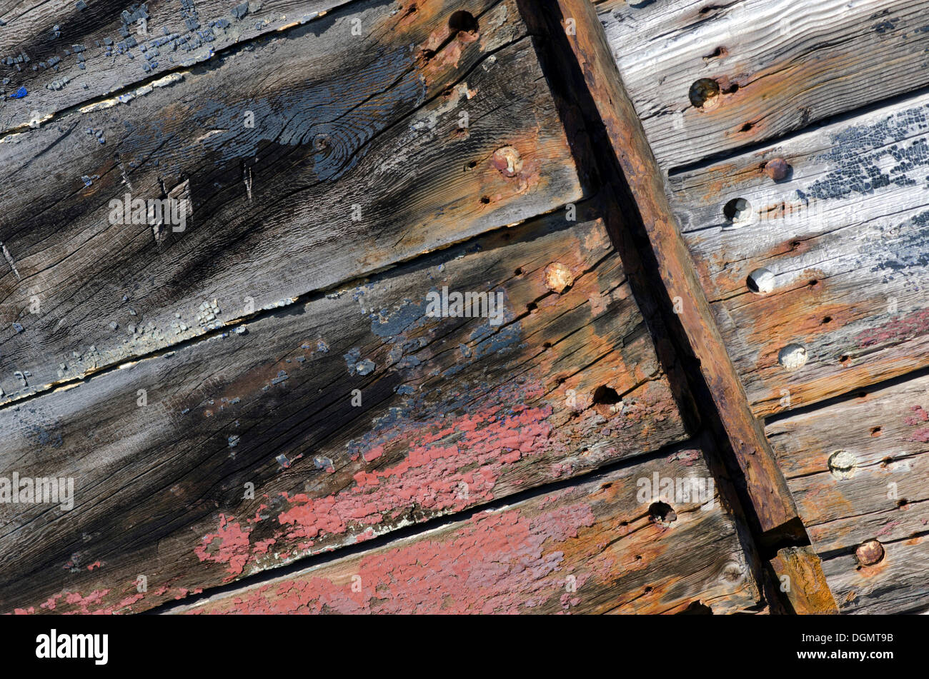 Paint residue on the eroded wood of an old boat in 1918, Skansen ...