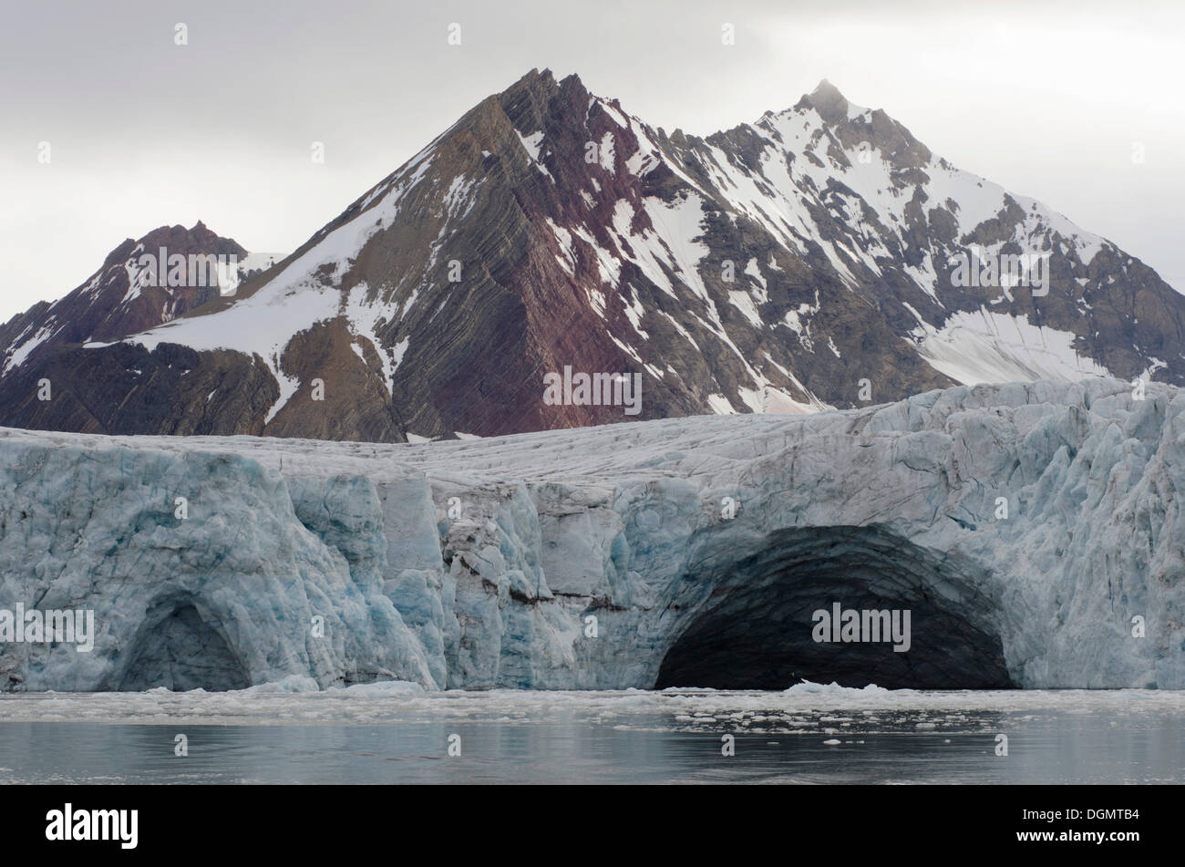 Glacial portal, mouth of a meltwater stream under Samarinbreen Glacier ...