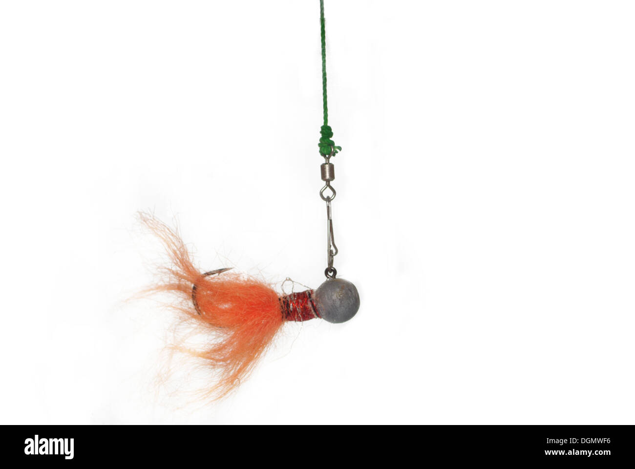 artificial bait on thin line on white background Stock Photo - Alamy