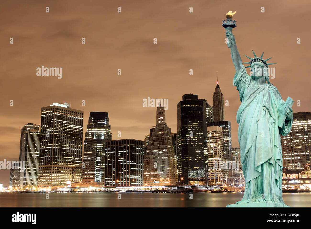 Manhattan Skyline and The Statue of Liberty, New York City Stock Photo ...