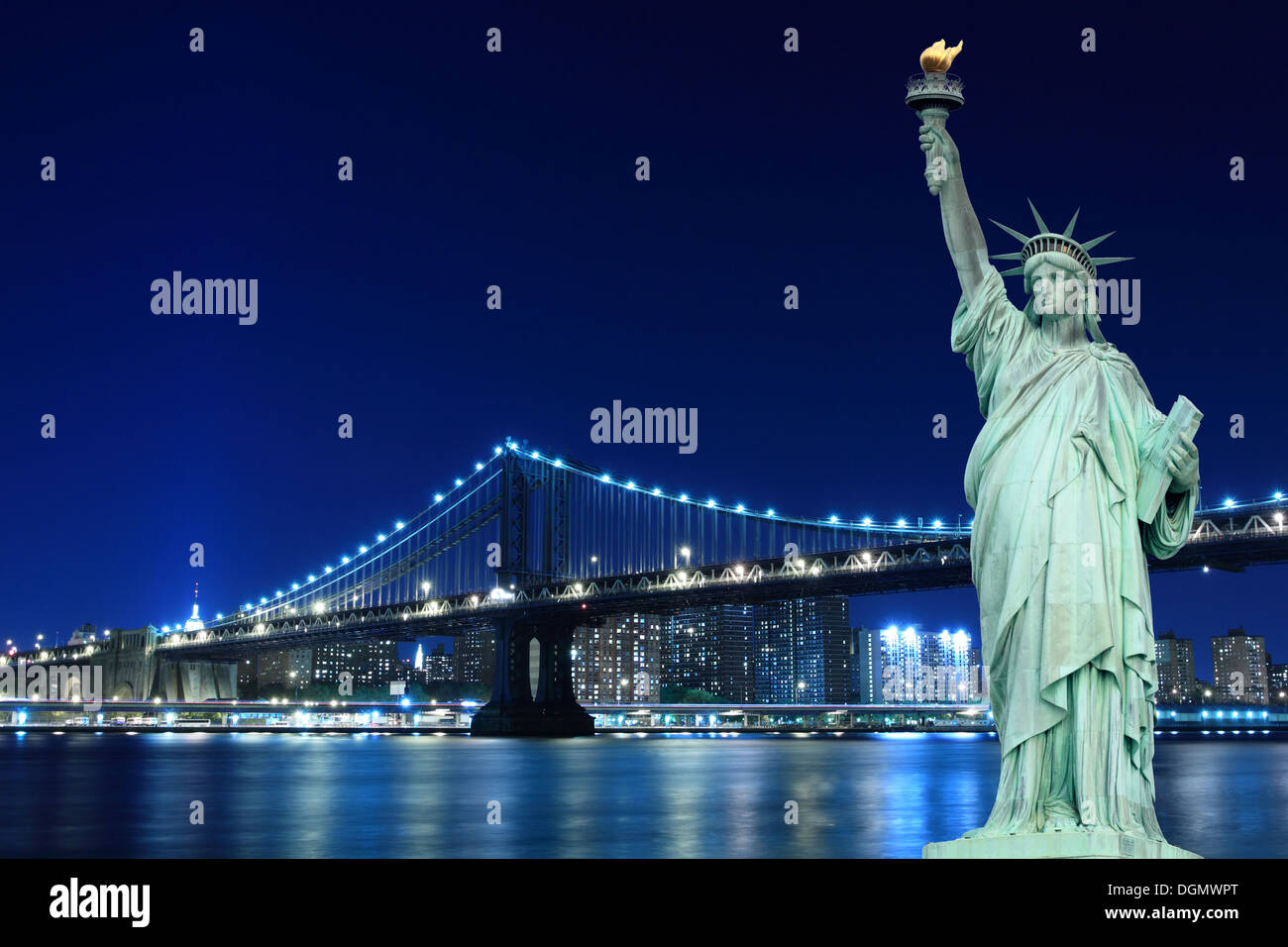 New York Statue Of Liberty And City Night