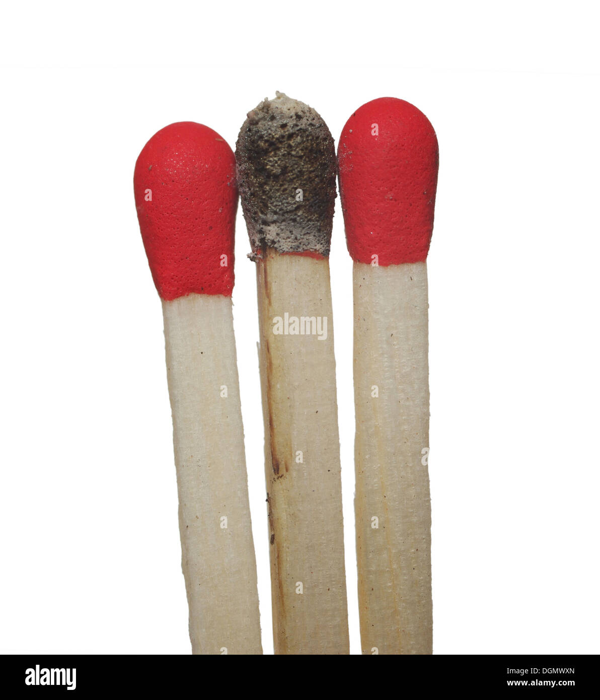 burnt on white background two matches and one Stock Photo - Alamy