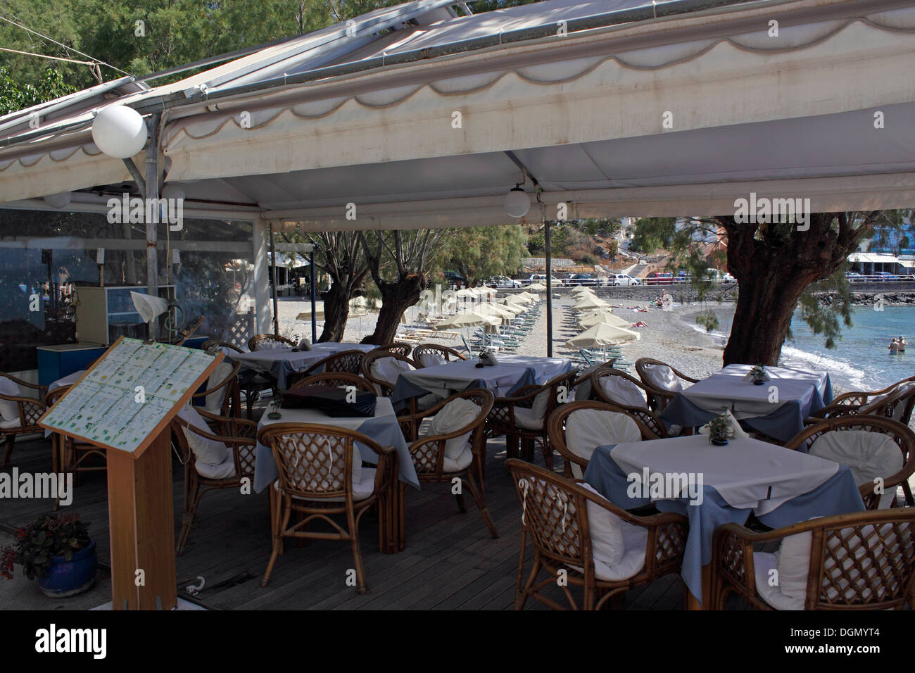 TRADITIONAL GREEK BEACH TAVERNA AT AGIOS NIKOLAOS. CRETE Stock Photo ...