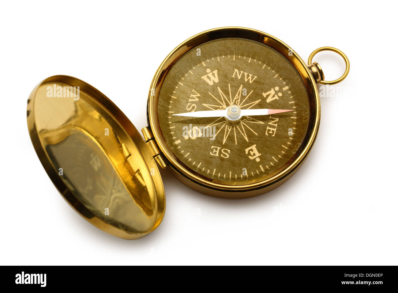 Single golden compass on white background Stock Photo - Alamy