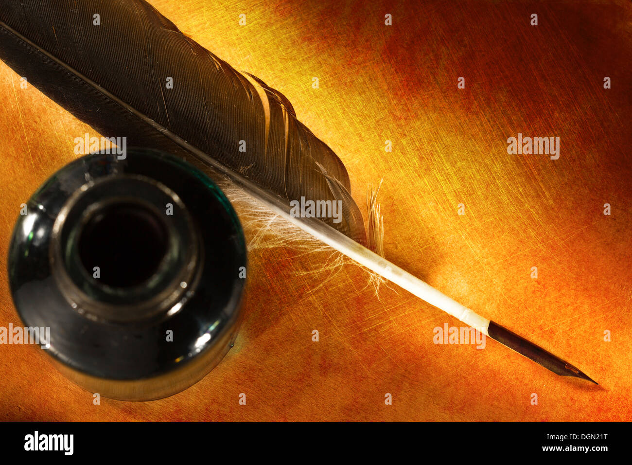 Feather ink bottle on paper Stock Photo - Alamy