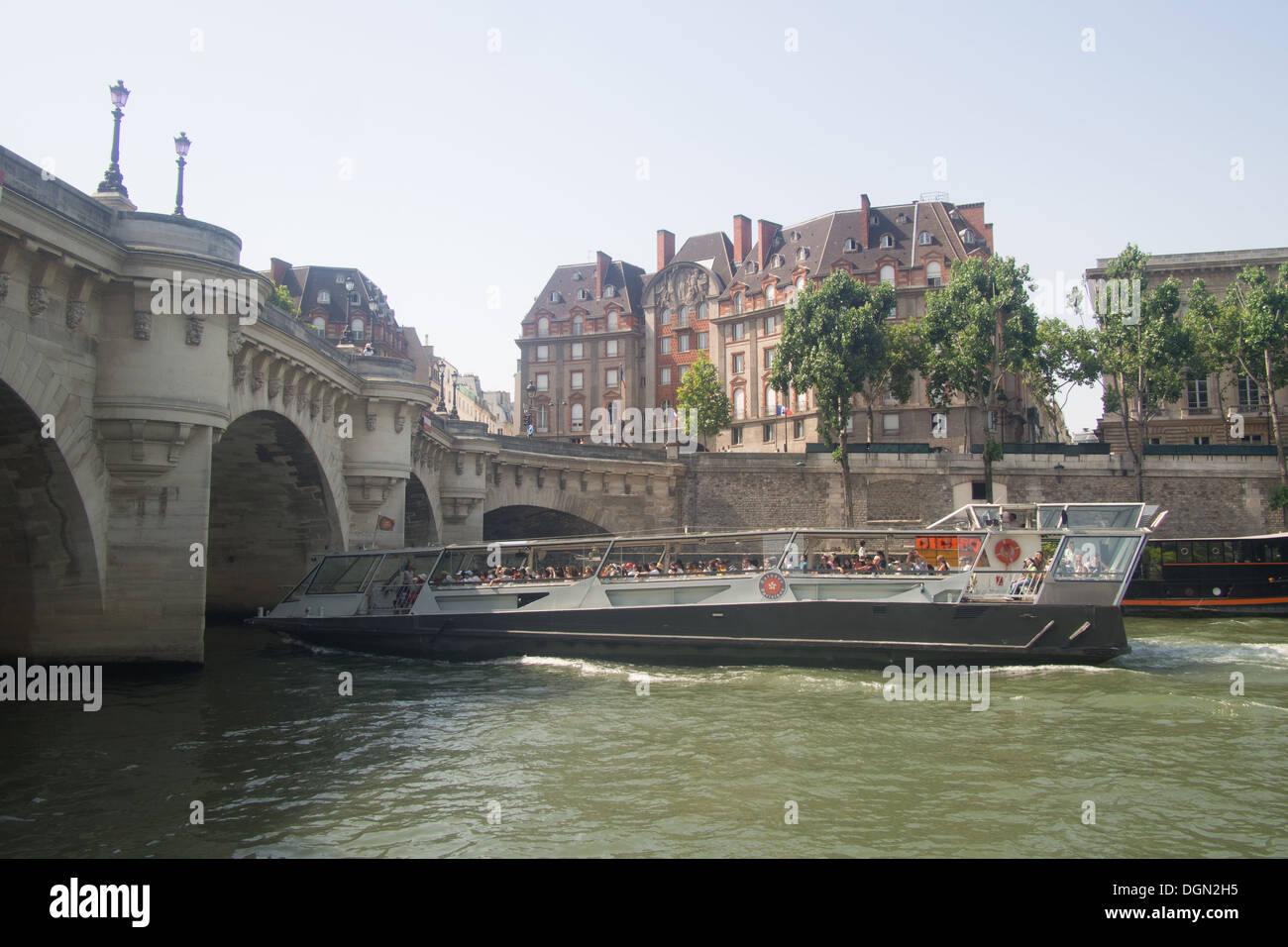 Pleasure boat and Pont Neuf, Paris, France. This bridge has sculptured ...