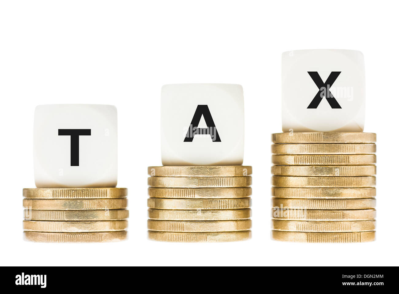 Word TAX on Gold Coin Stacks Isolated with White Background Stock Photo ...
