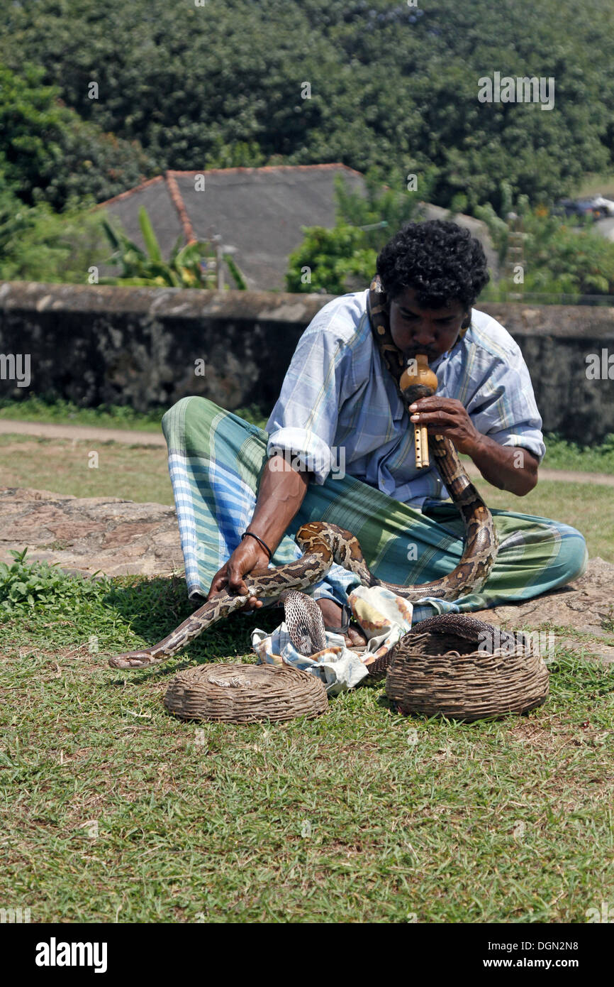 KING COBRA SNAKE CHARMER & PYTHON GALLE SRI LANKA 17 March 2013 Stock ...