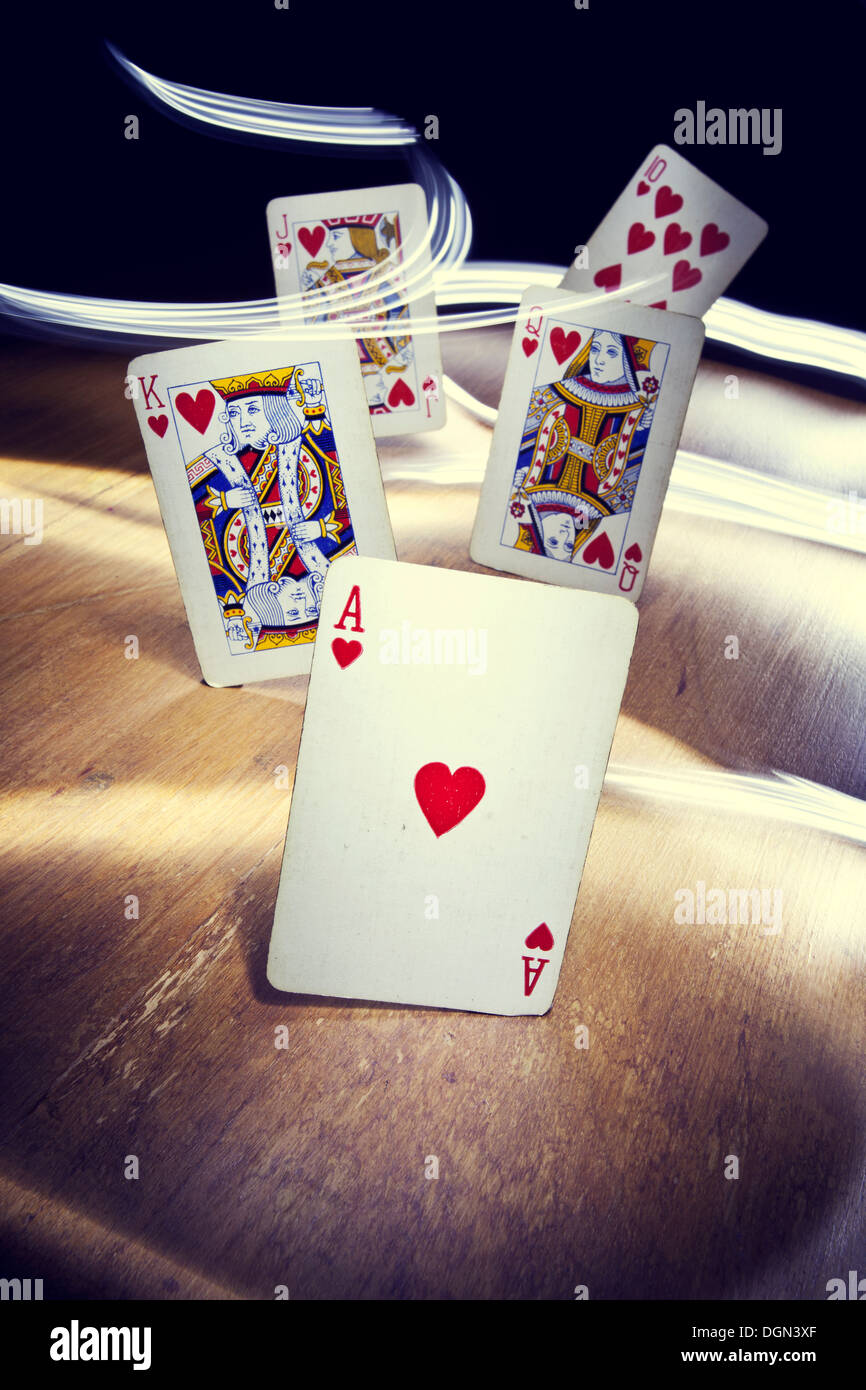 Poker Heart Royal Flush with light trails Stock Photo - Alamy