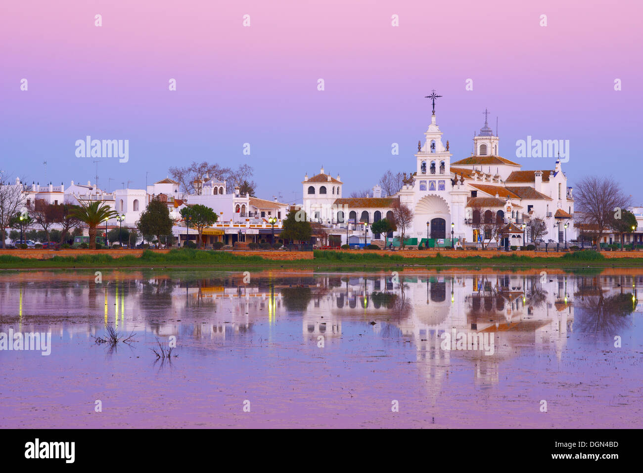El Rocio village and Hermitage at Sunset, Almonte. El Rocio, El Rocío ...