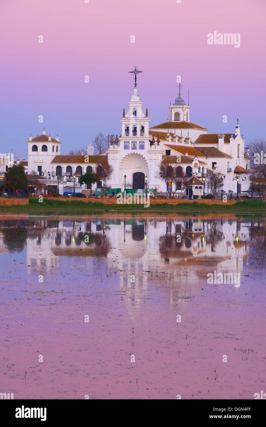 El Rocio village and Hermitage at Sunset, Almonte. El Rocio, El Rocío ...