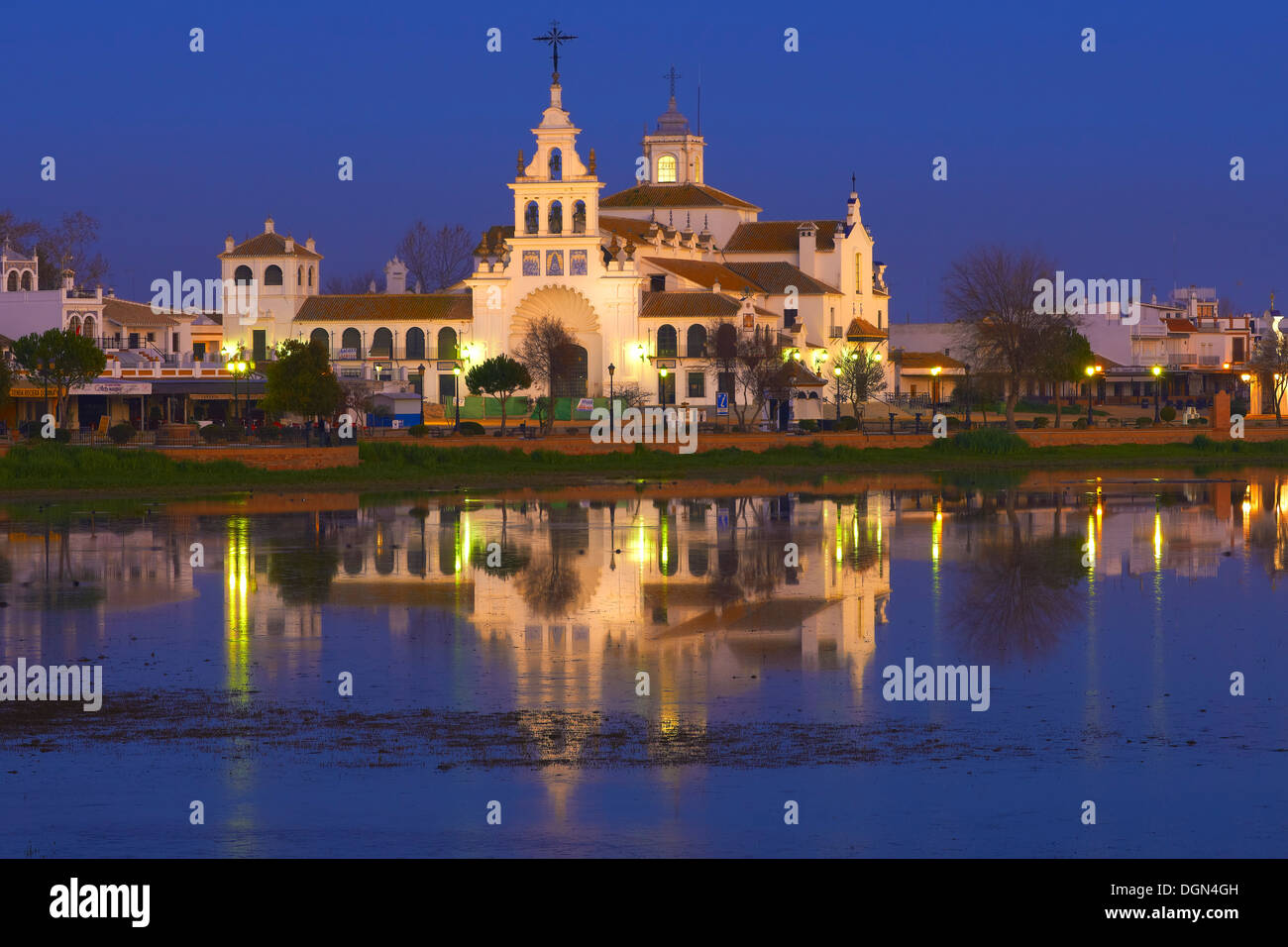 El Rocio village and Hermitage at Sunset, Almonte. El Rocio, El Rocío ...