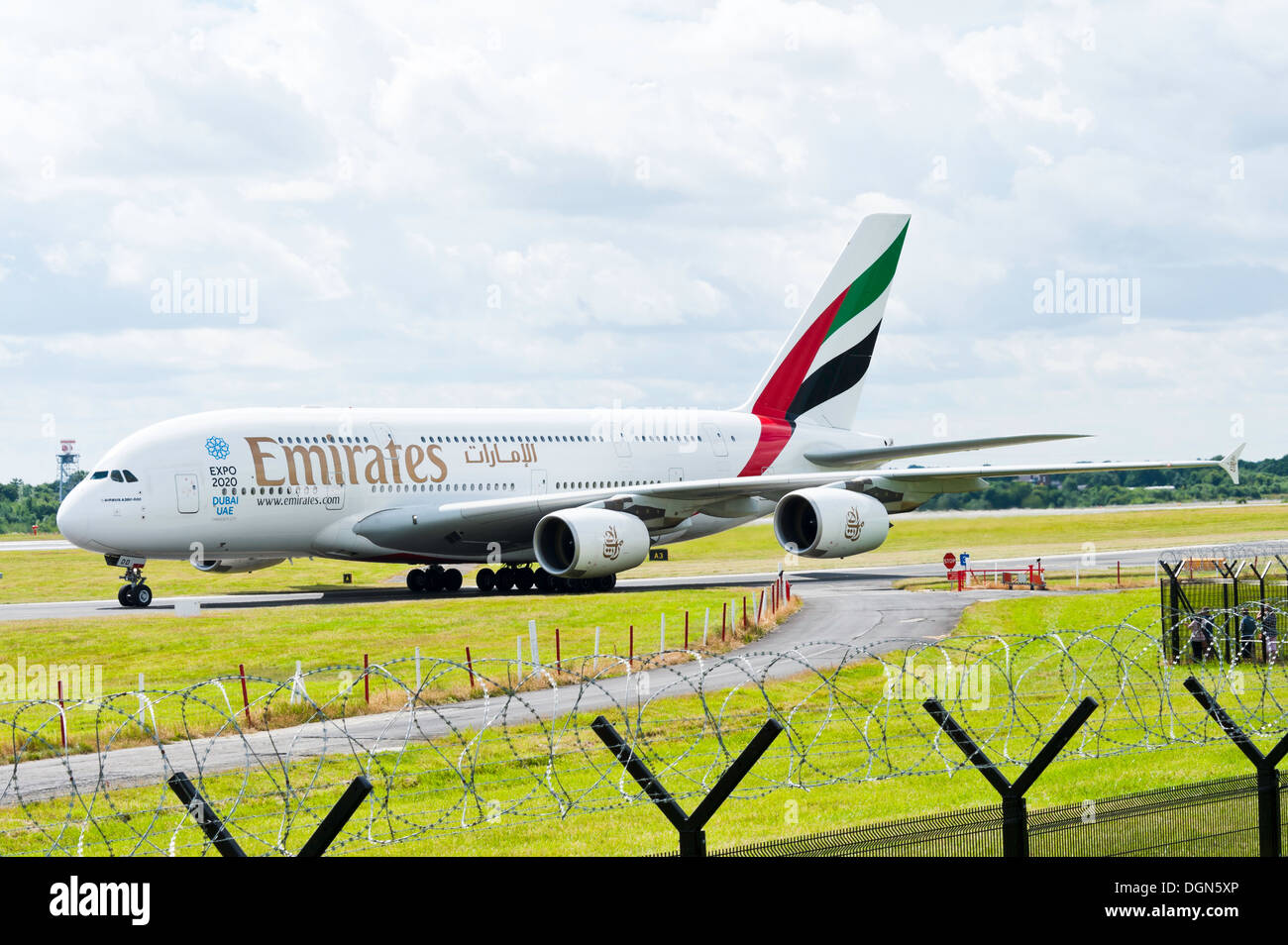 Emirates Airbus A380 Airliner Taxiing upon Arrival at Manchester ...