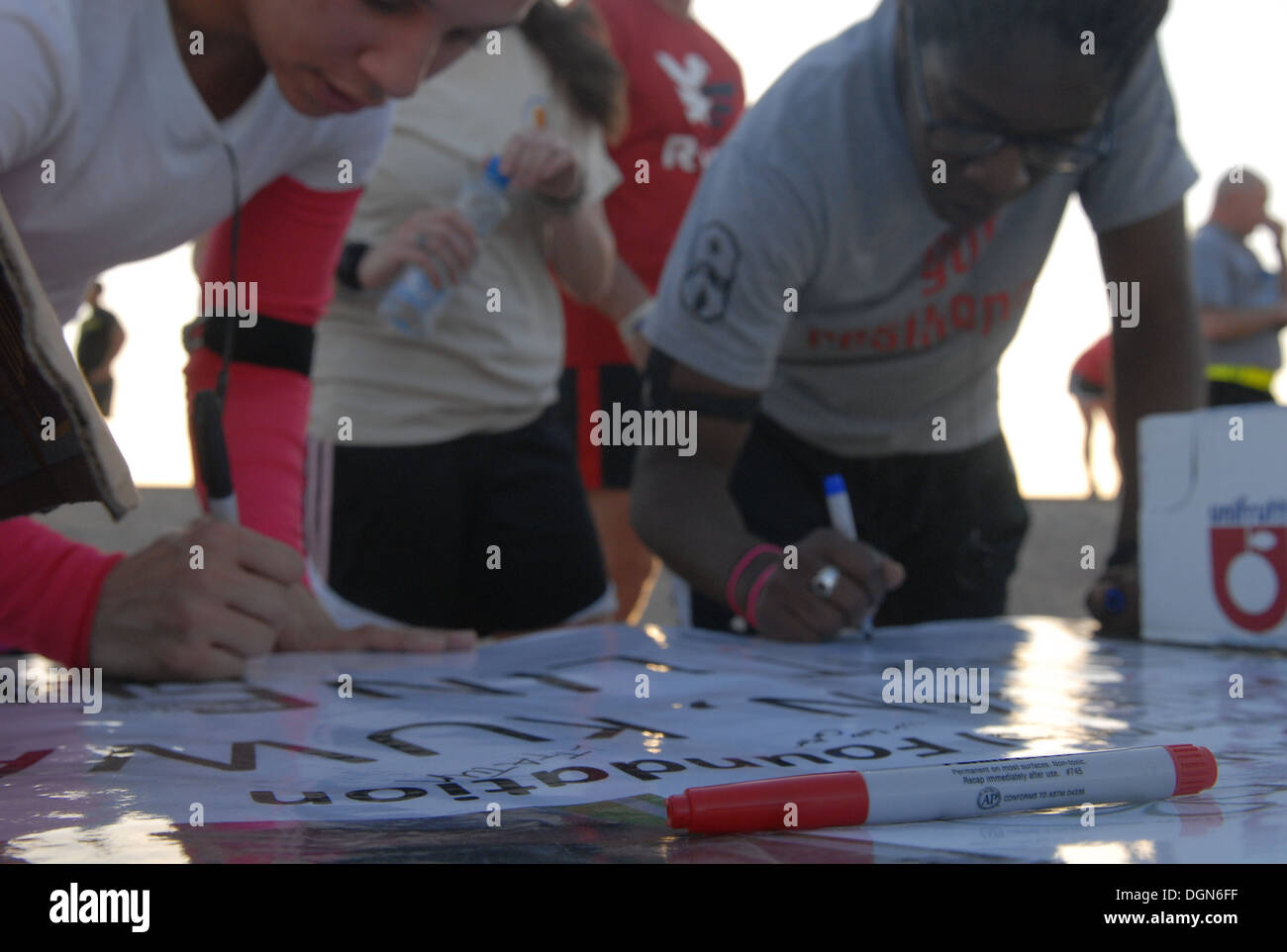 Soldiers with the 371st Sustainment Brigade sign the starting point ...