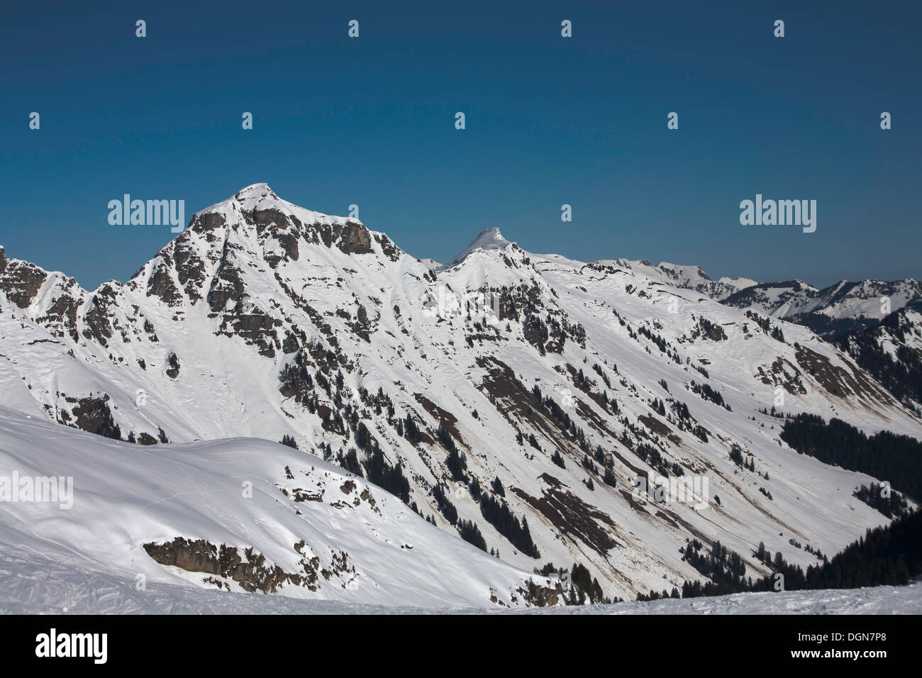 Mountain panorama above the Swiss village of Les Crosets near the ...