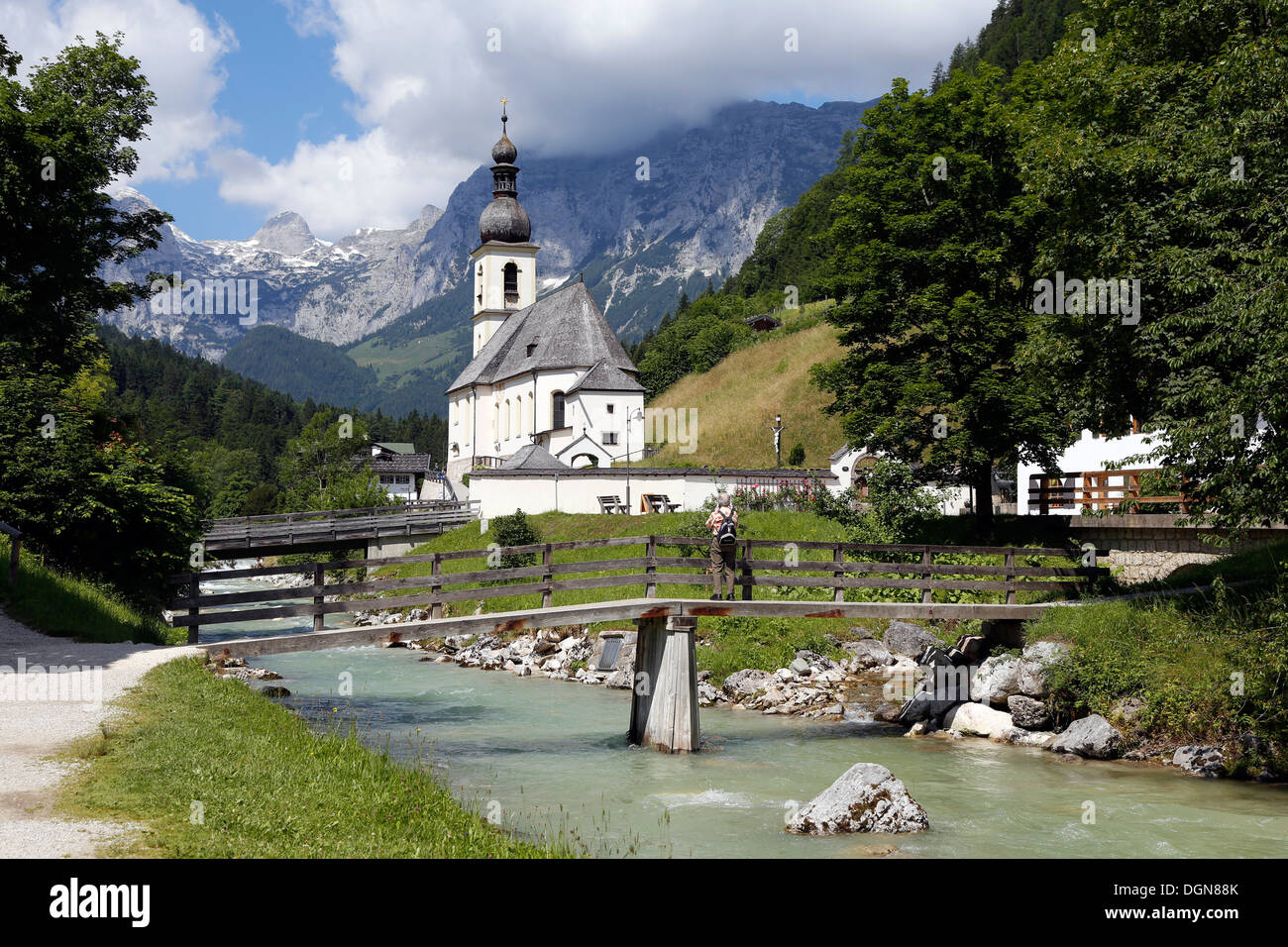 Ramsau, Germany, overlooking the parish church of St. Sebastian Stock ...