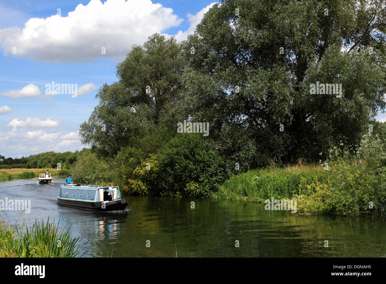 Summer, narrowboat on the river Nene, Oundle town, Northamptonshire ...