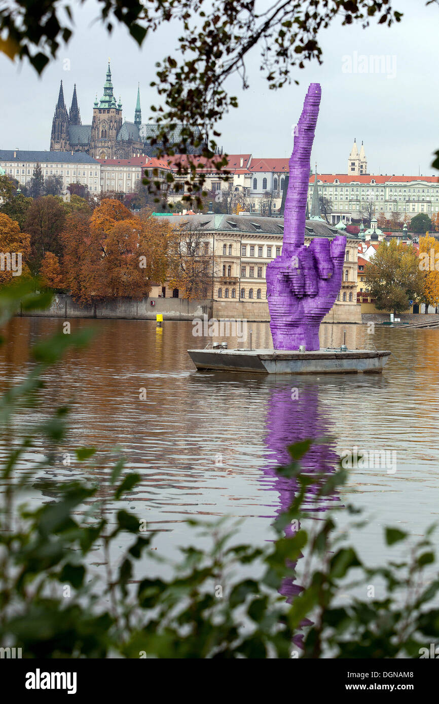 David Cerny appeared sculpture on the Vltava River Prague Czech ...