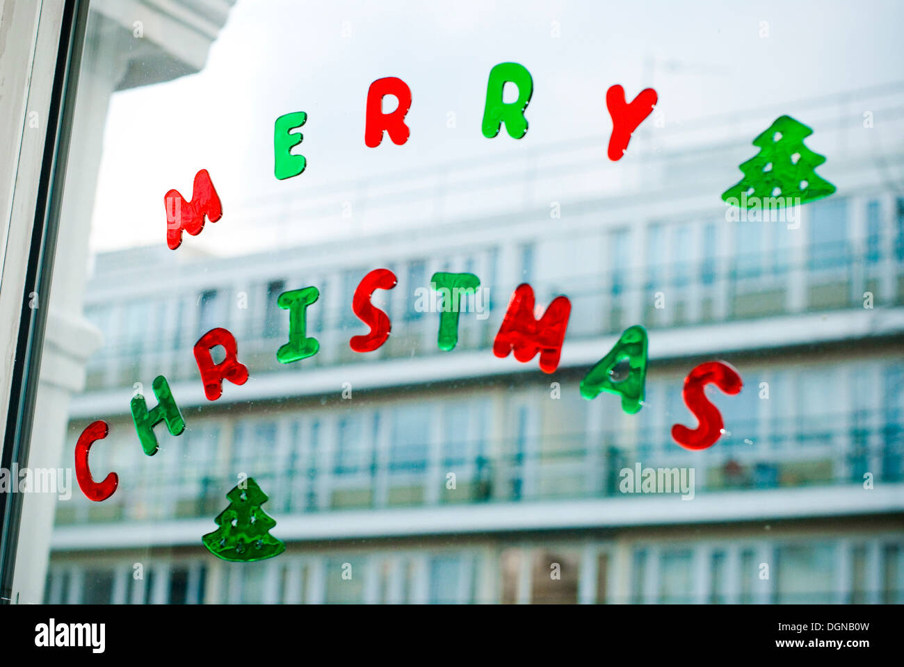 Merry Christmas written on a window Stock Photo - Alamy