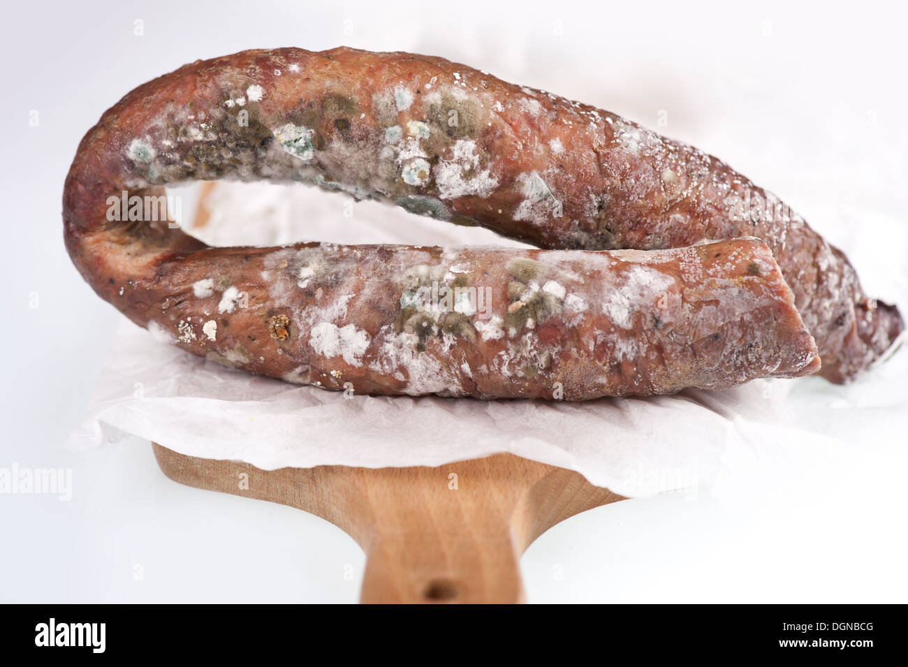 Ring of toxic mold on smoked sausage Stock Photo - Alamy