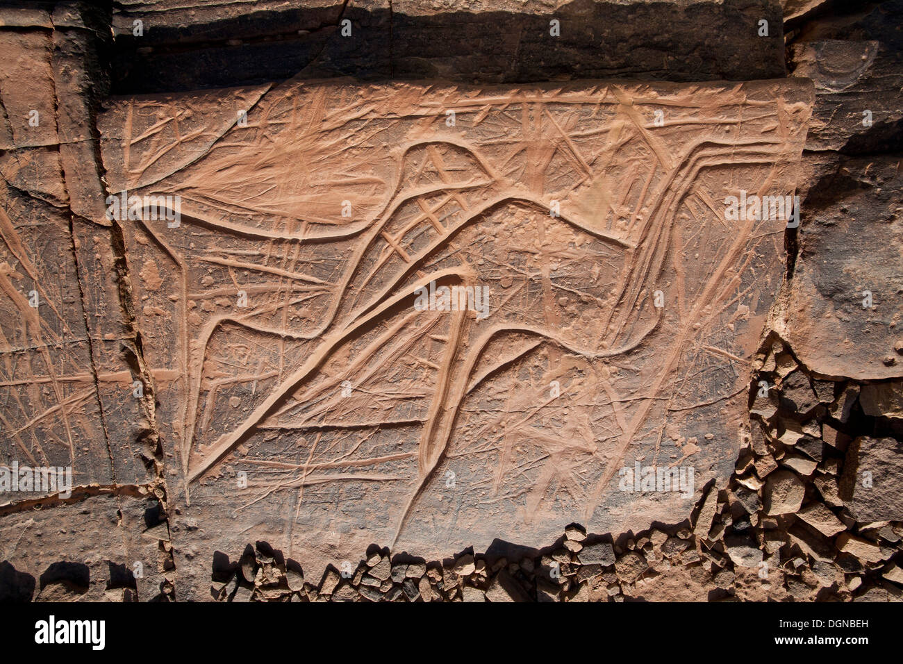 Prehistoric rock carvings at Oued Mestakou on the Tata to Akka road in ...